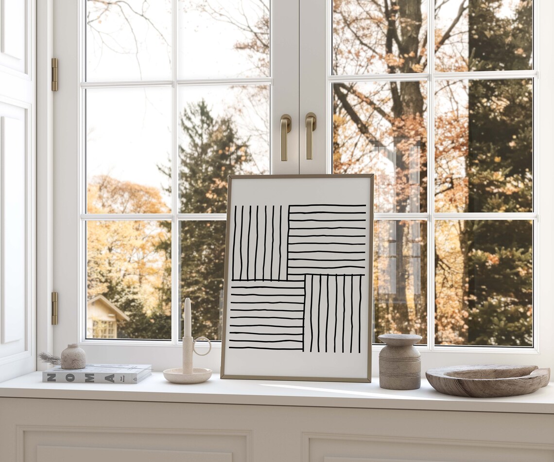 Black Line Print, Geometric Line Art, Abstract Wall Decor, Printable ...