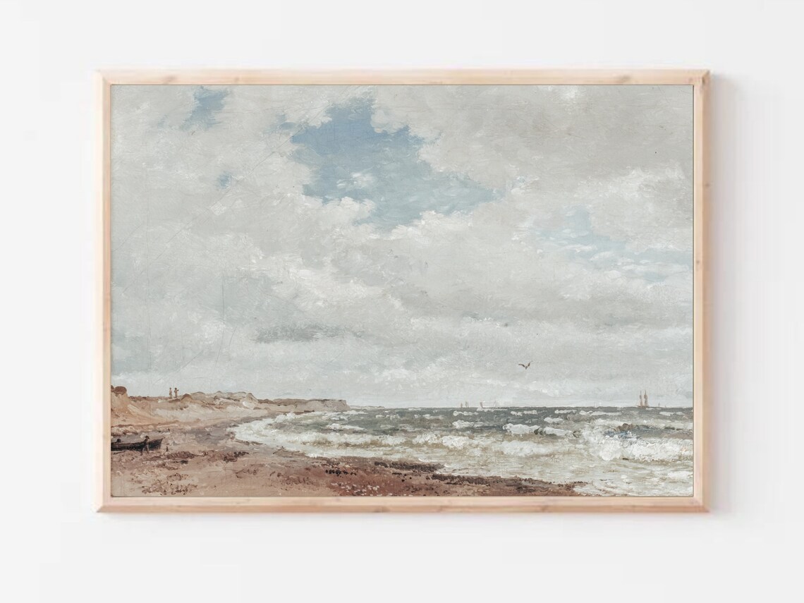 Vintage Coastal Art Vintage Beach Print Cloudy Beach Print - Etsy