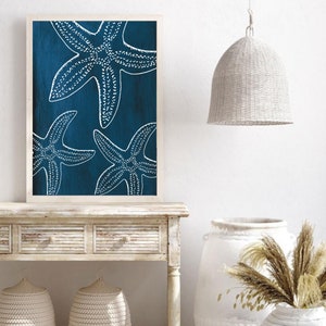 Starfish Wall Art, Boho Beach Decor, Modern Beach Art, Navy Blue Prints ...