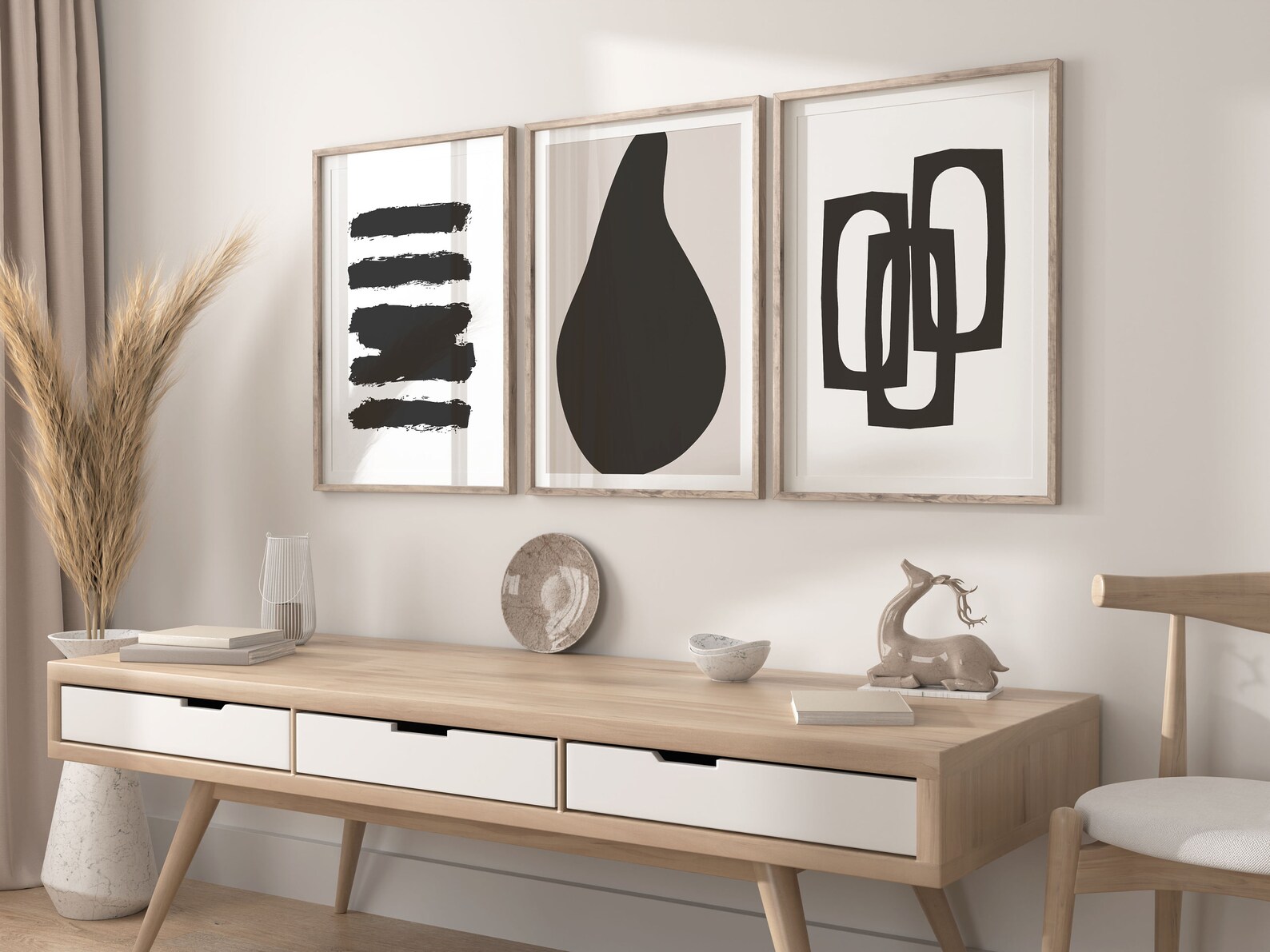 Neutral Gallery Wall Set, Black Abstract Prints, Abstract Art Set ...