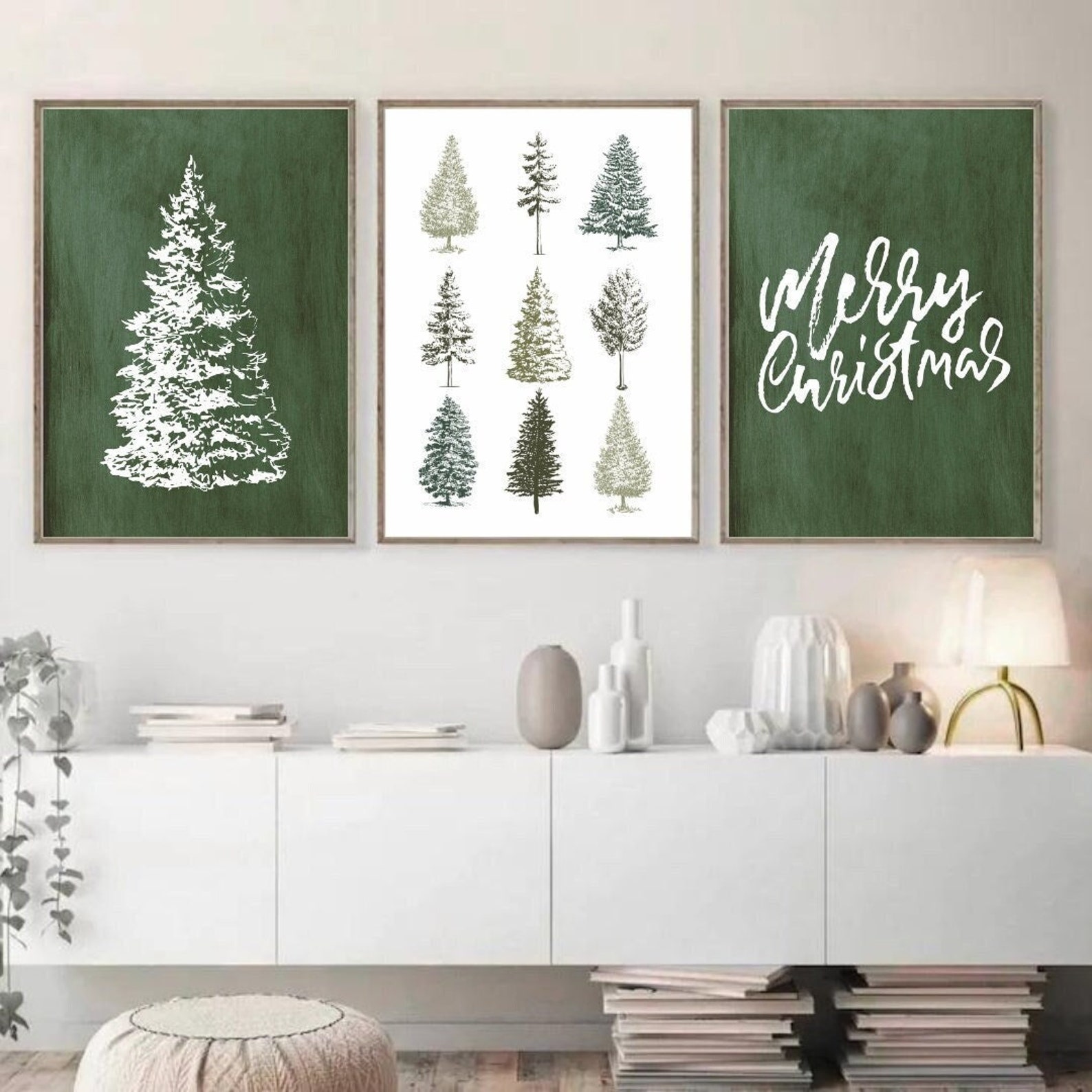 Christmas Wall Art, Set of 3 Prints, Christmas Printables, Green ...