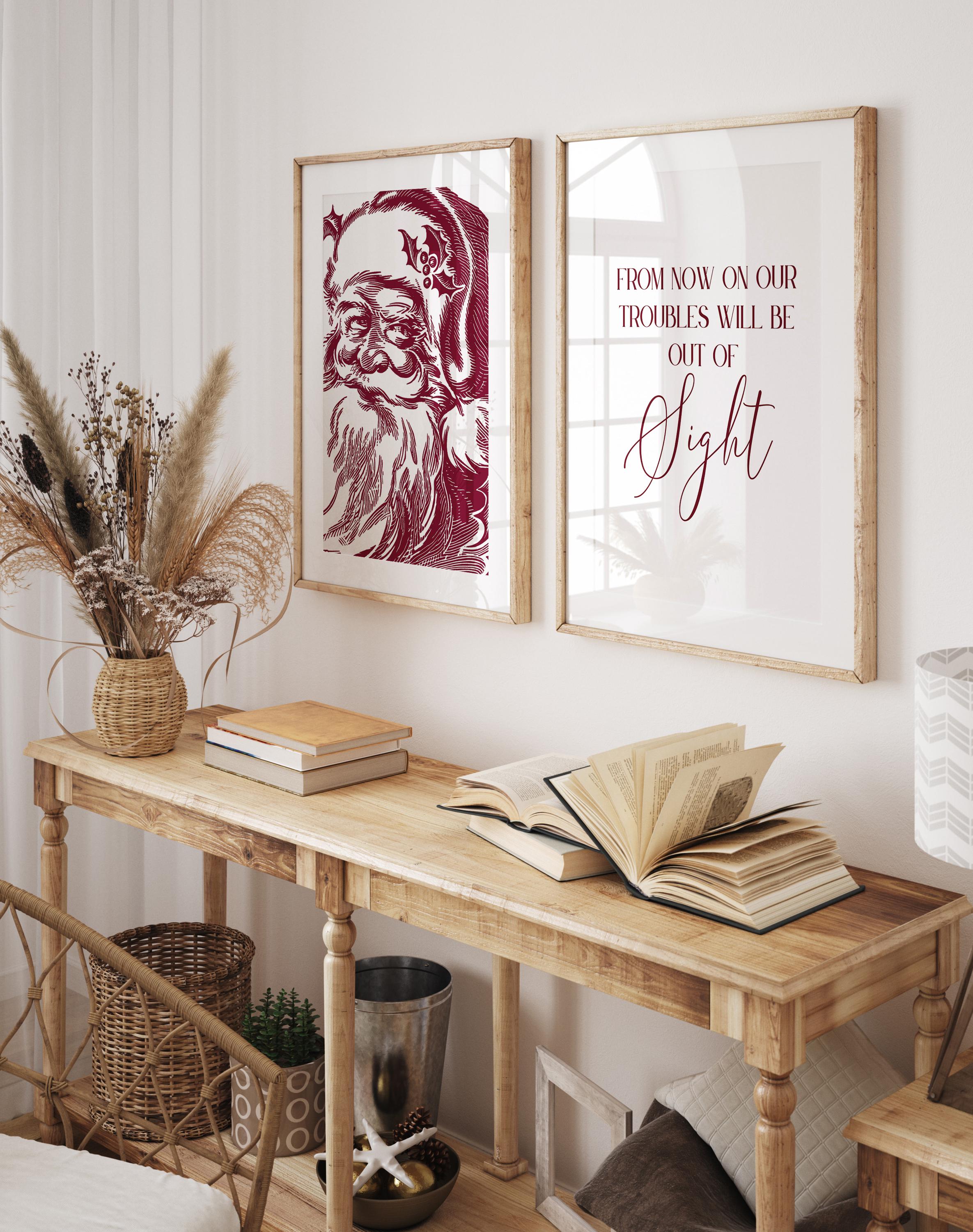 Christmas Printable Art, Red Christmas Prints, Vintage Santa Print, Set ...