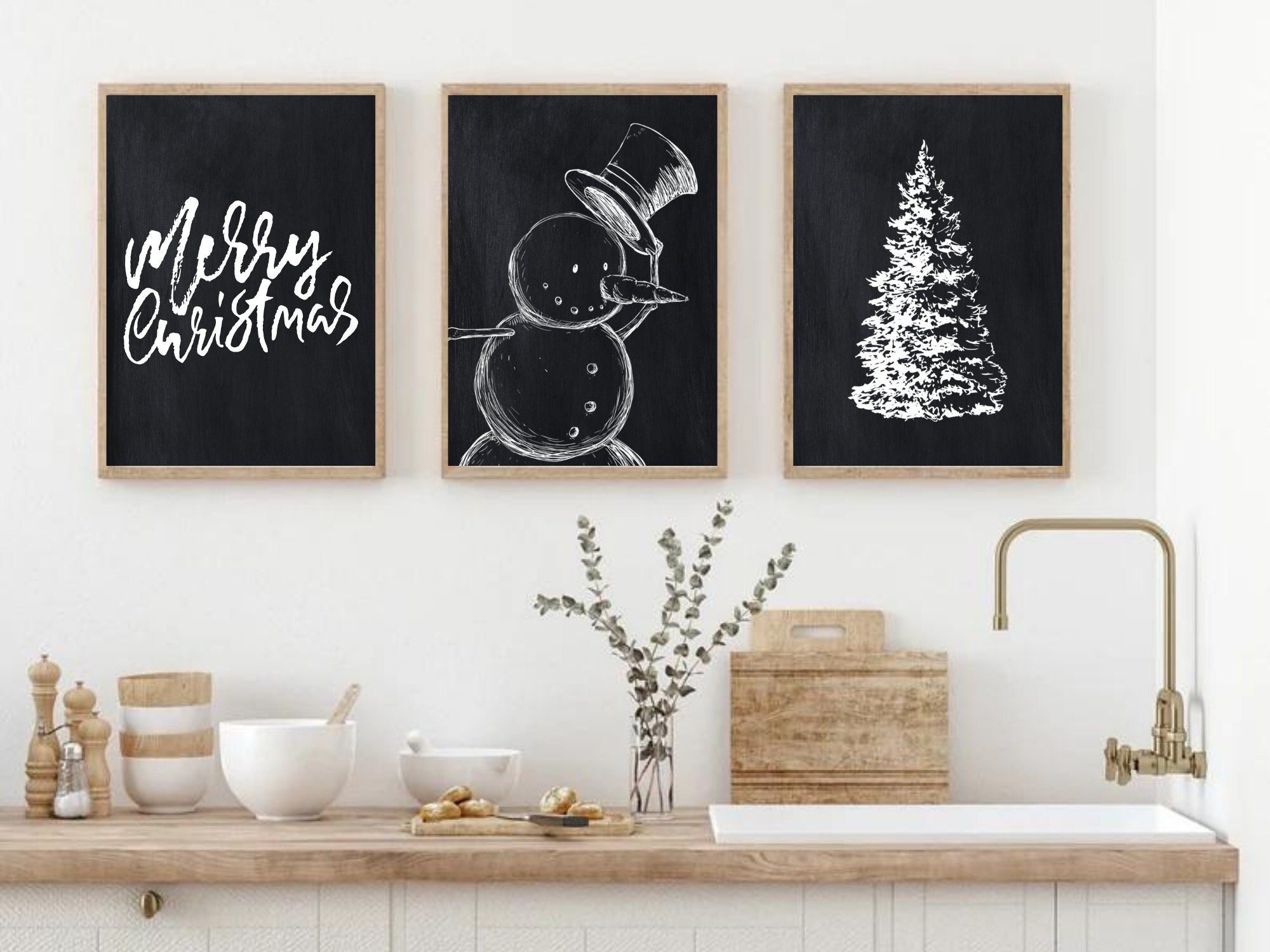 Christmas Wall Art, Set of 3 Prints, Christmas Printable, Black ...