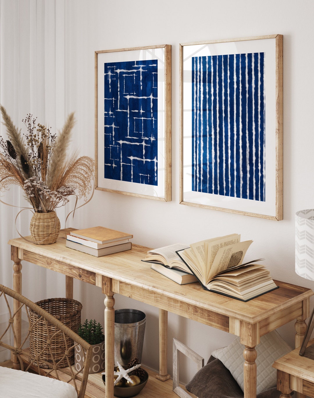 Indigo Blue Wall Art, Shibori Prints, Set of 2, Tie Dye Artwork, Blue ...