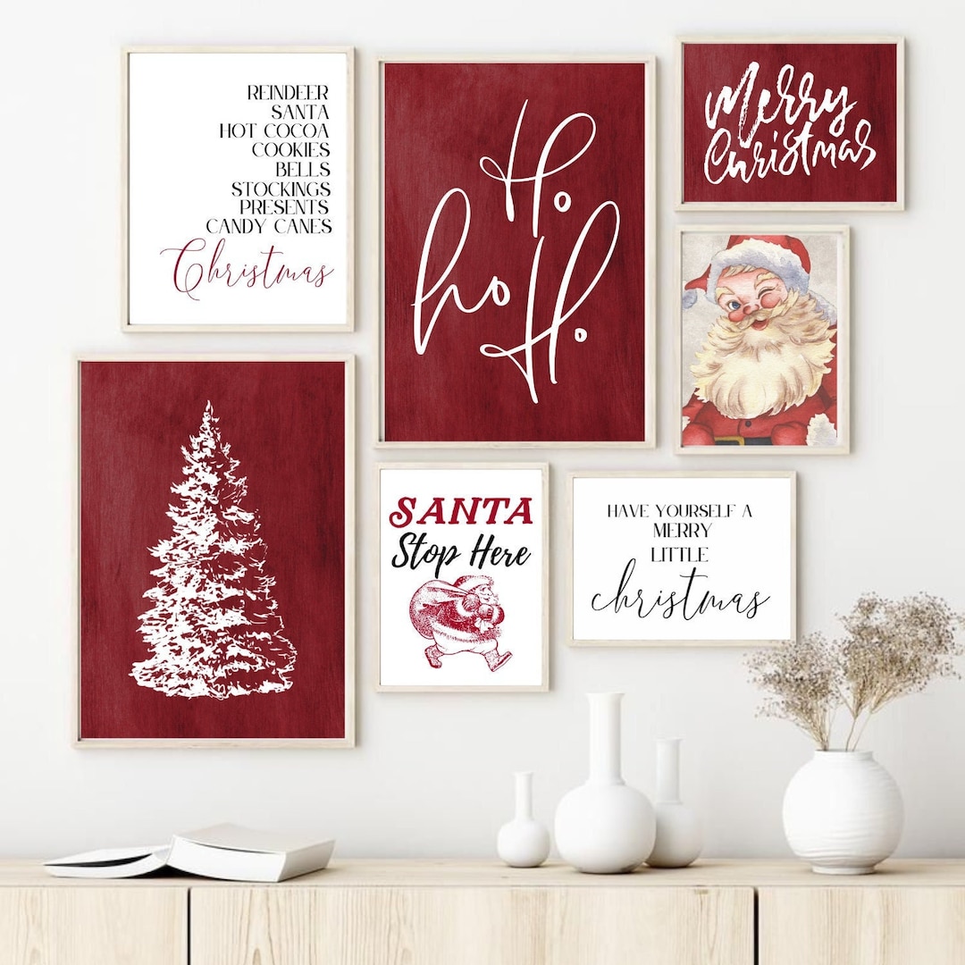 Christmas Wall Art Prints, Red Christmas Prints, Christmas Gallery Wall ...