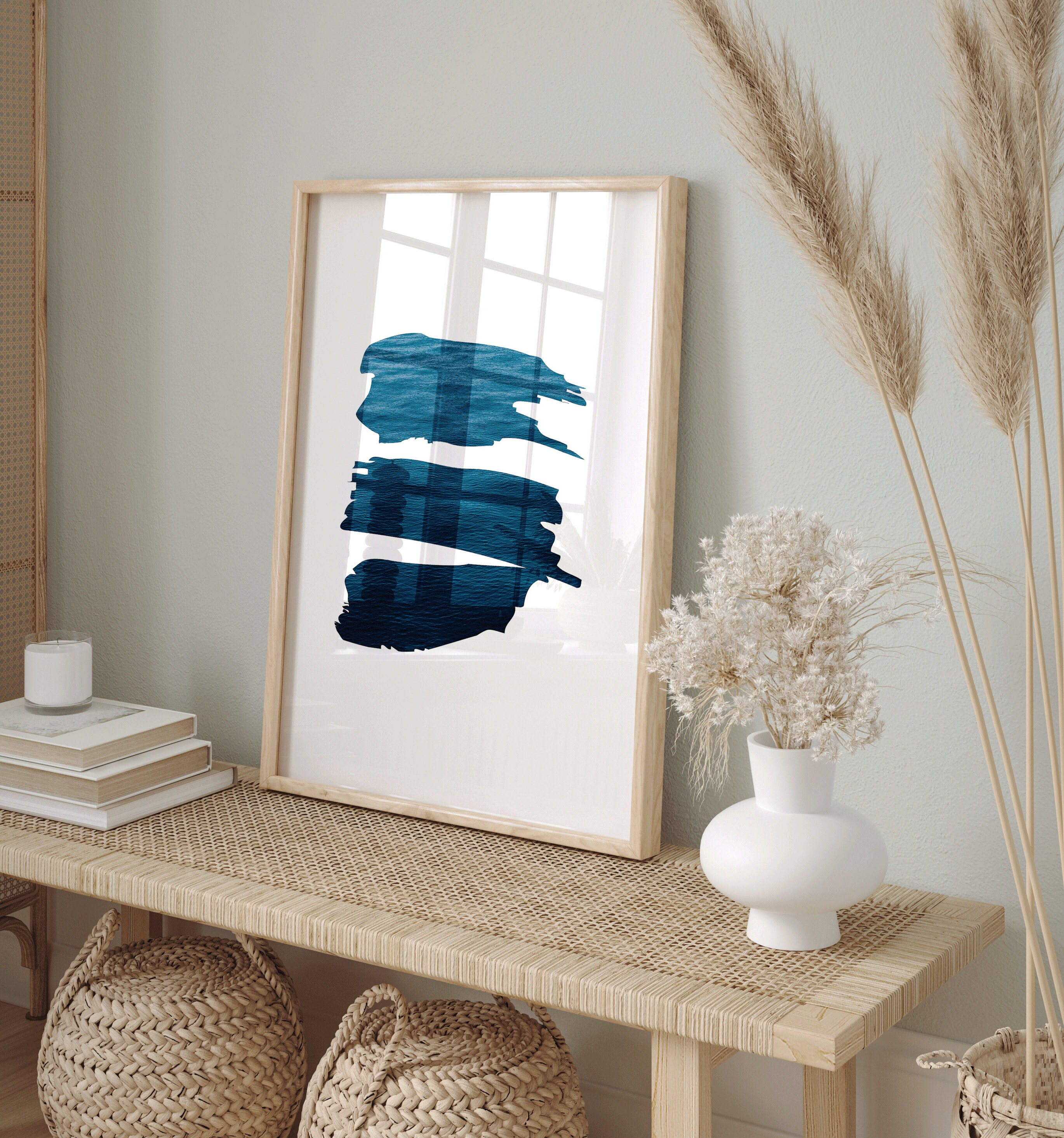 Coastal Abstract Wall Art Blue Ocean Print, Minimalist Beach Wall Decor ...