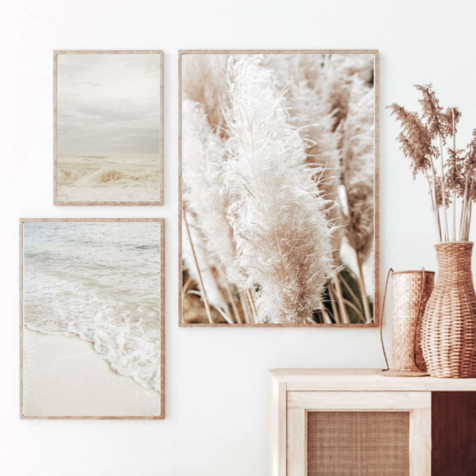 Neutral Coastal Wall Art Set of 3 Prints Boho Beach Art - Etsy