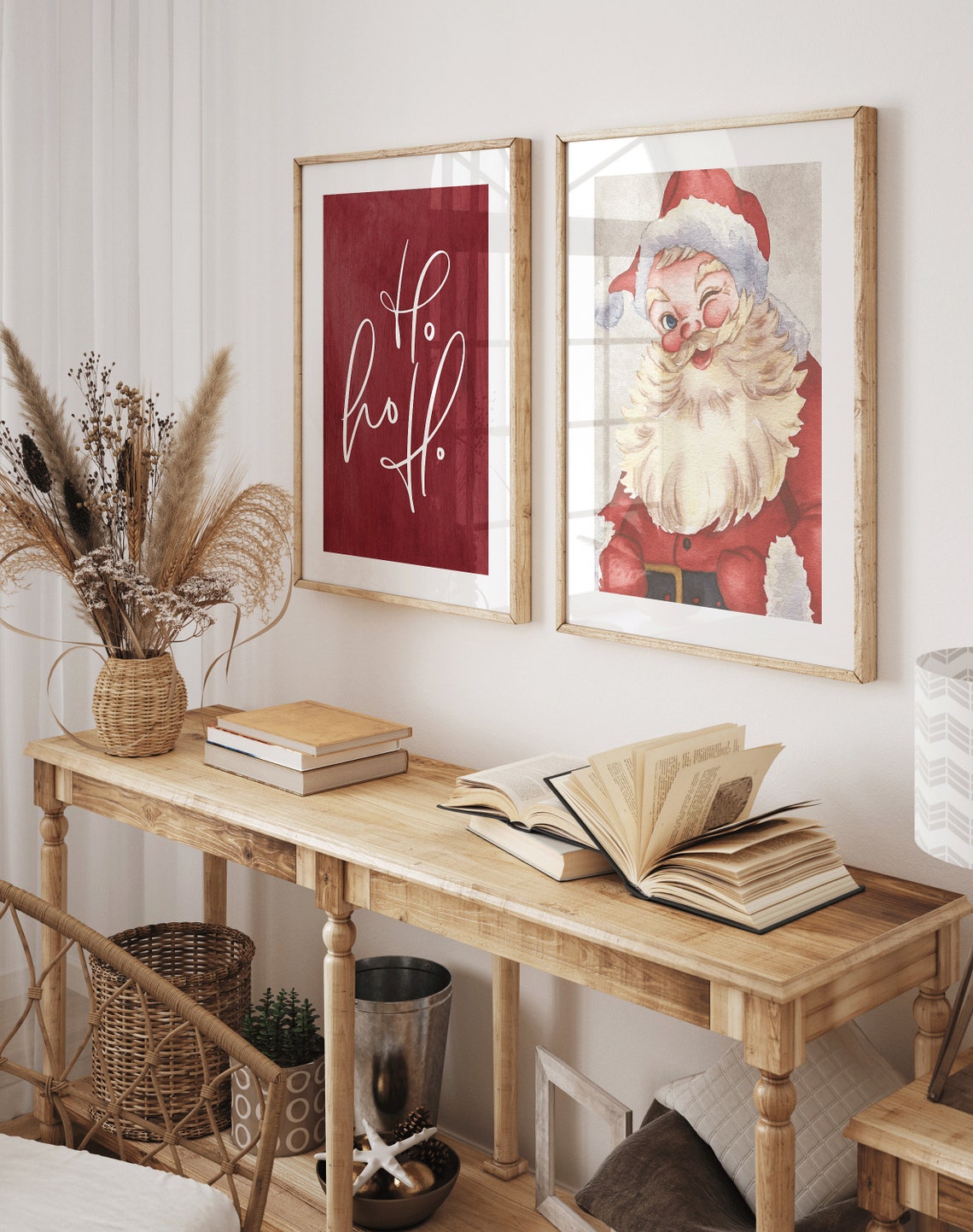 Santa Christmas Print, Red Christmas Art, 2 Piece Wall Art, Christmas ...