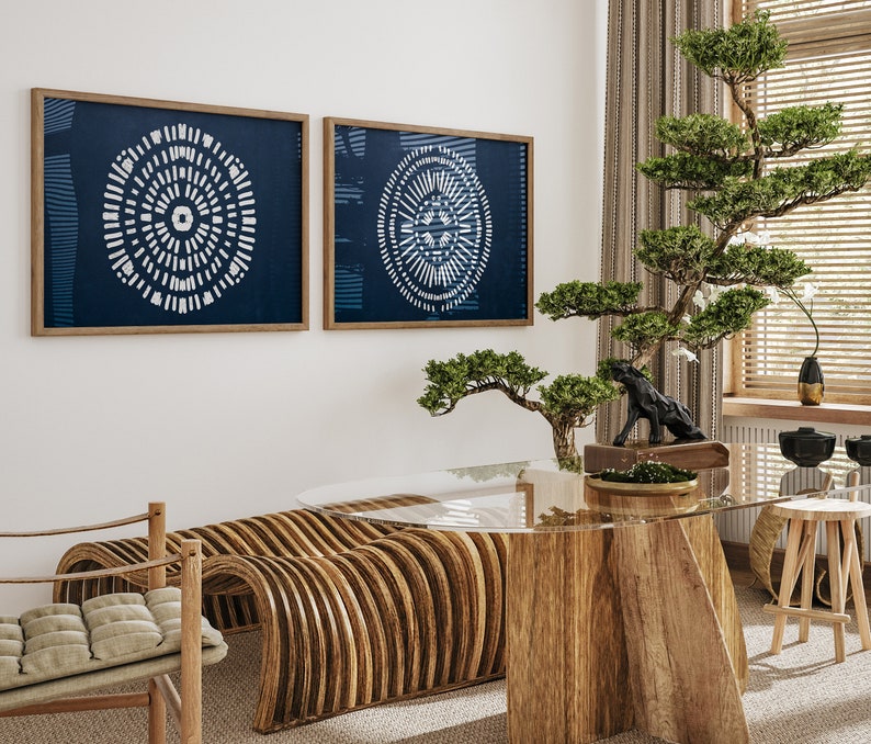 Navy Blue Abstract Wall Art Indigo Blue Prints 3 Piece Set - Etsy