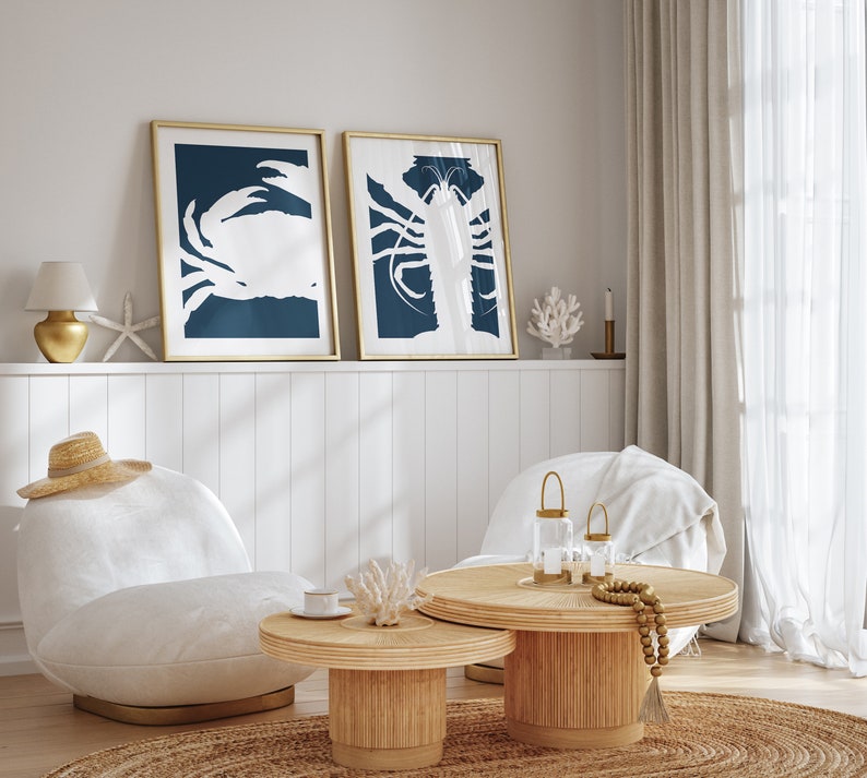 Ocean Wall Art, Lobster Art Prints, Crab Art, 2 Piece Set, Nautical Art ...