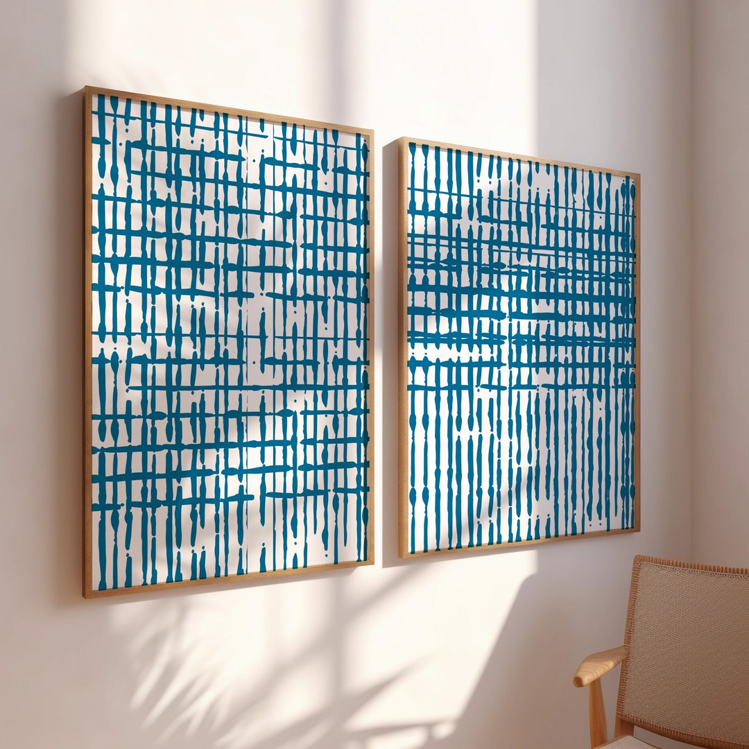 Blue Abstract Wall Art, Blue Wall Art, Set of 2 Prints, Blue Art Prints ...