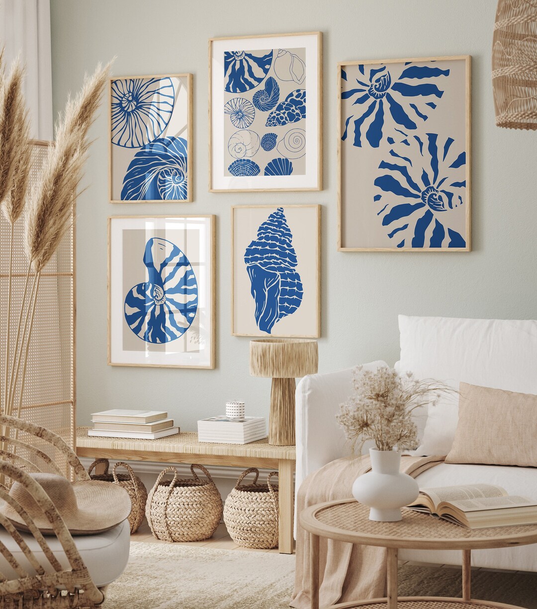 Coastal Wall Art, Ocean Prints, Sea Shell Prints, Blue Beach Art ...