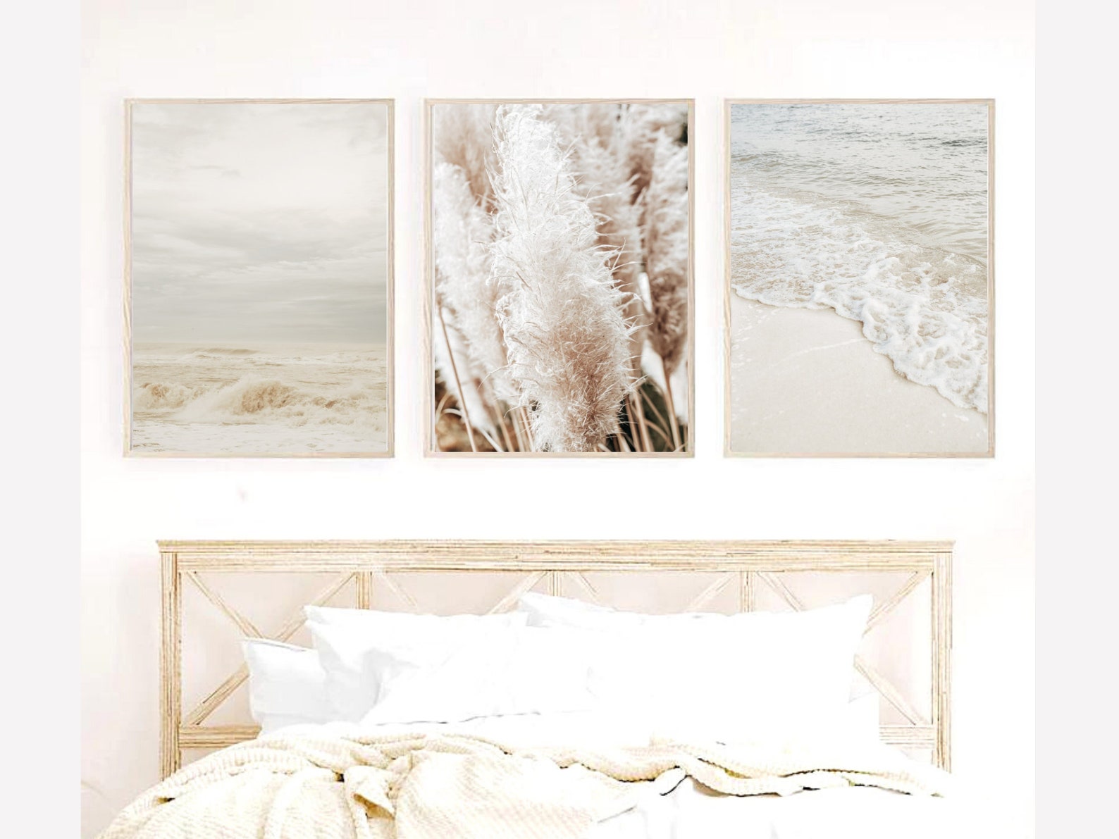 Neutral Coastal Wall Art Set of 3 Prints Boho Beach Art - Etsy