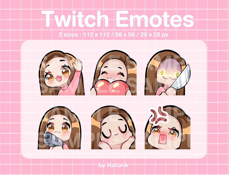 Twitch Emotes Brown Hair Cute Girl Emotes Set. - Etsy