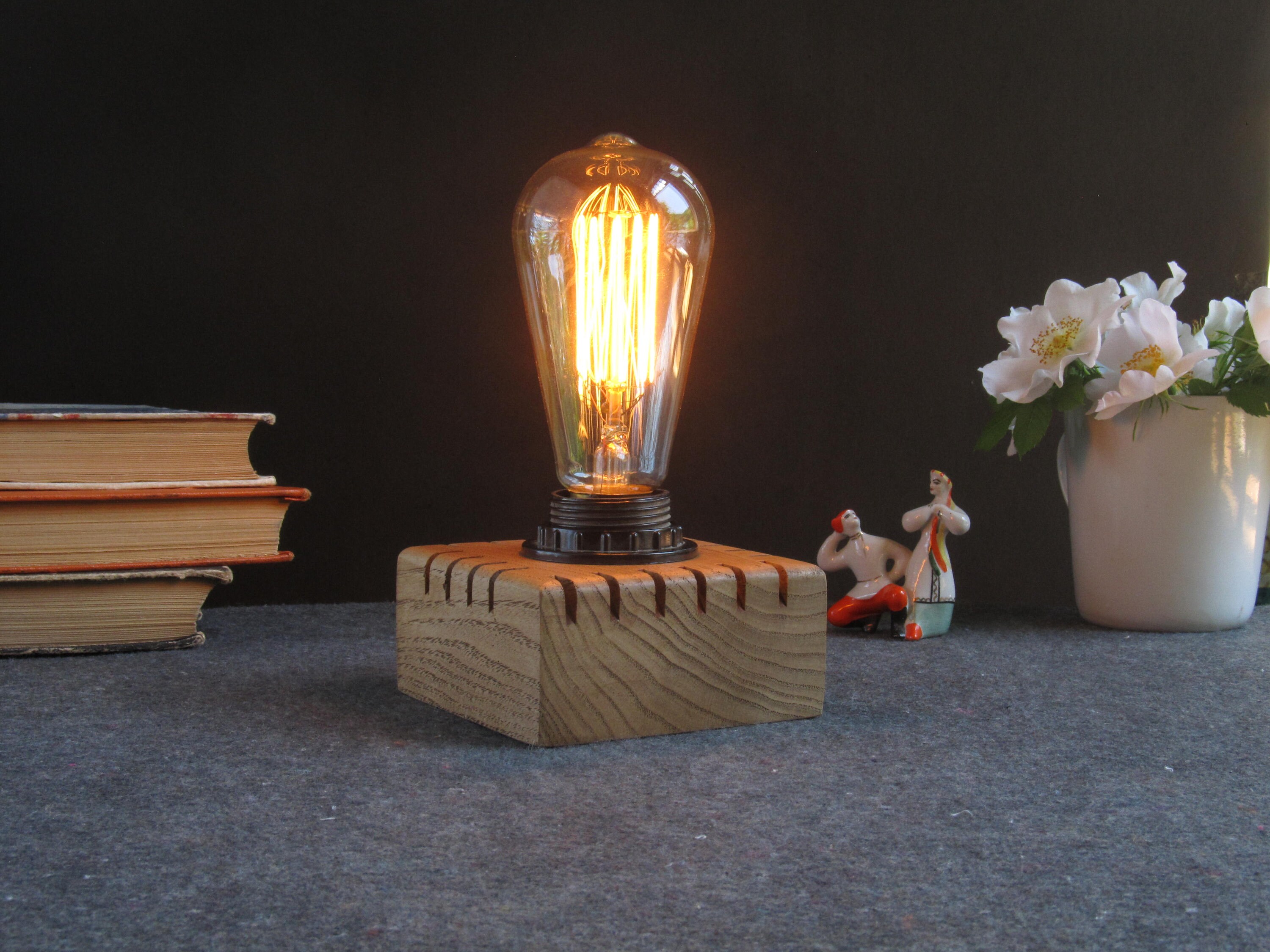 Edison bulb table lamp for office wooden vintage desk lamp | Etsy