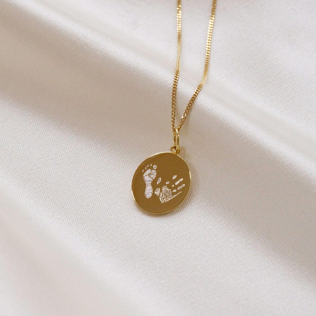 Oval Necklace Baby Handprint and Footprint Necklace Personalized- Gift ...