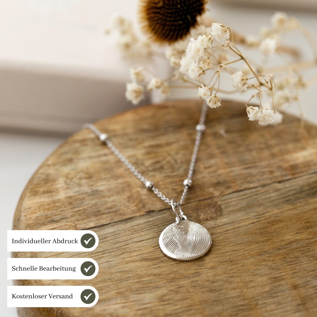 Fingerprint Round Engraved Coin Pendant Recycled 925 Sterling Silver - Etsy