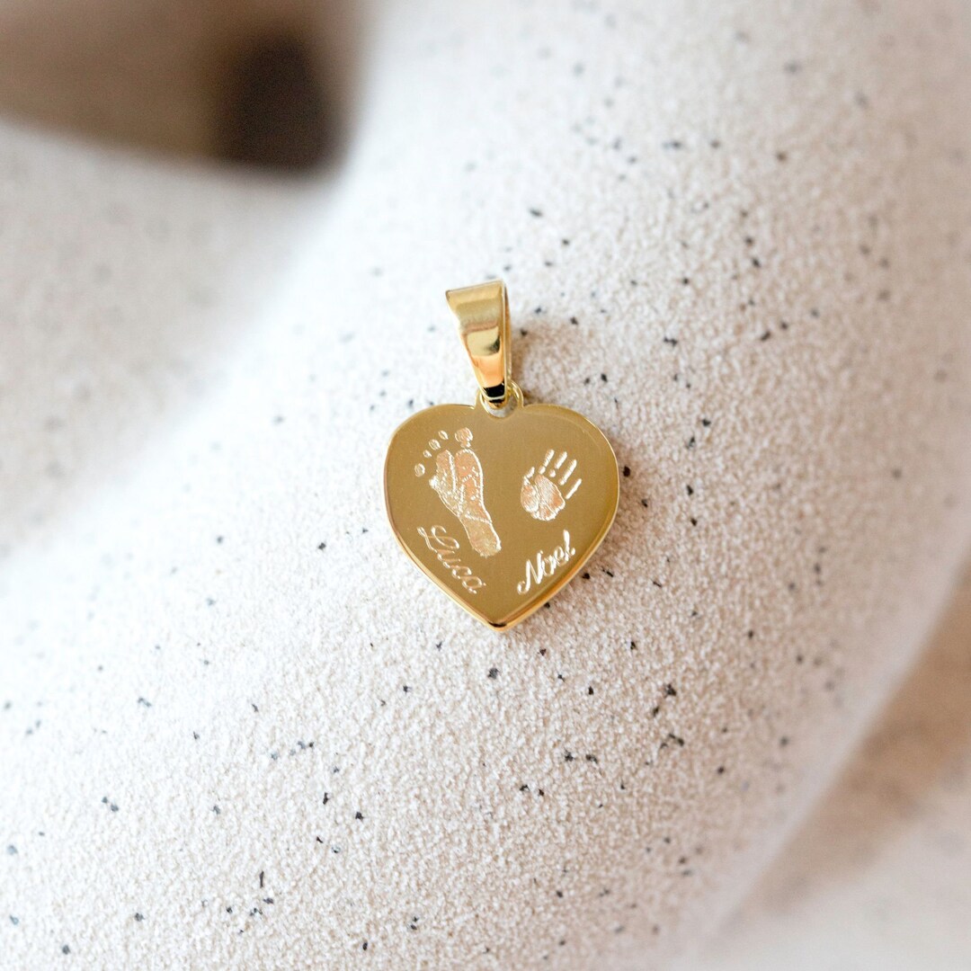 Custom Baby Footprint and Baby Handprint Pendant With Name - Made of ...