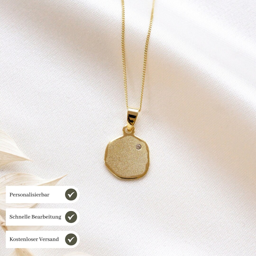 Coin Engraving Pendant With Zirconia Organic Shape 333 Yellow Gold - Etsy