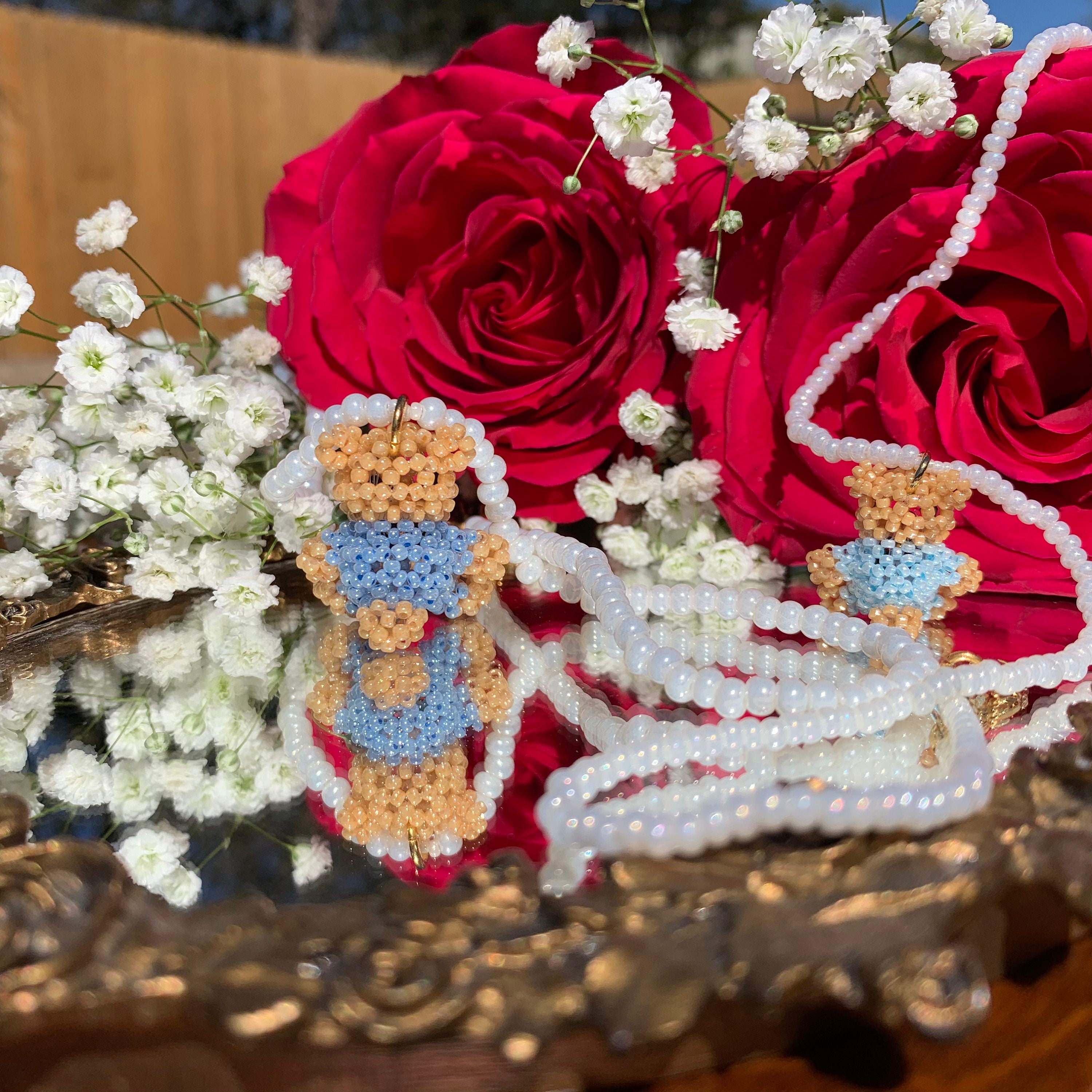 Teddy Bear Choker Necklace Beaded Choker With Beaded Blue Teddy Bear ...