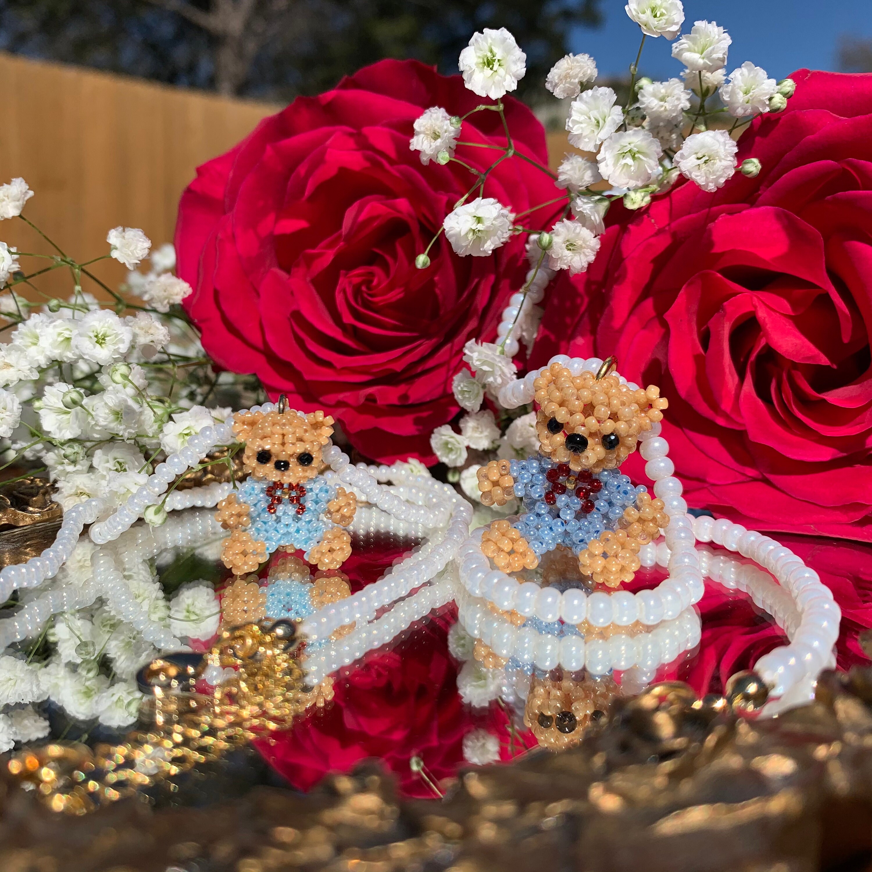 Teddy Bear Choker Necklace Beaded Choker With Beaded Blue | Etsy