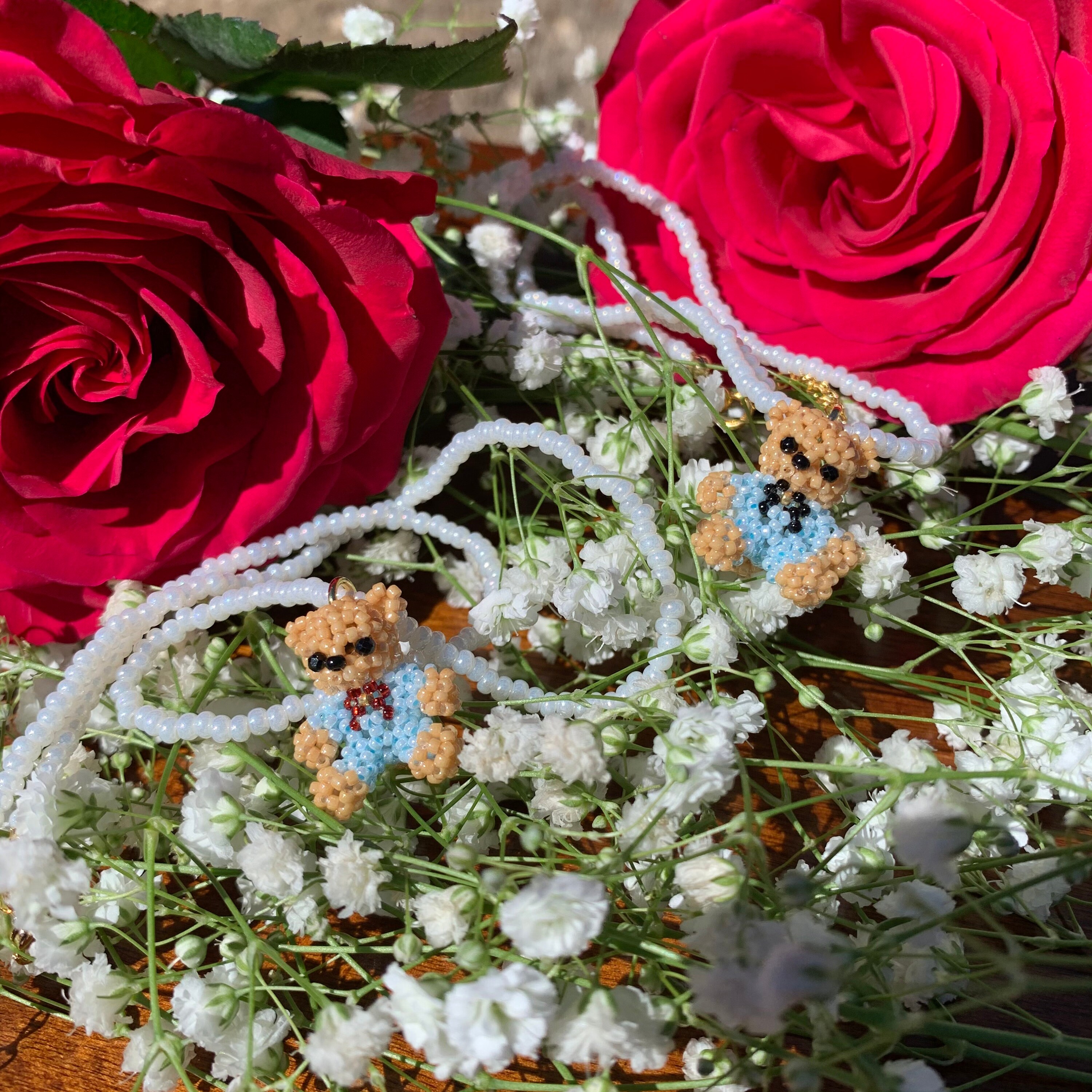 Teddy Bear Choker Necklace Beaded Choker With Beaded Blue Teddy Bear ...