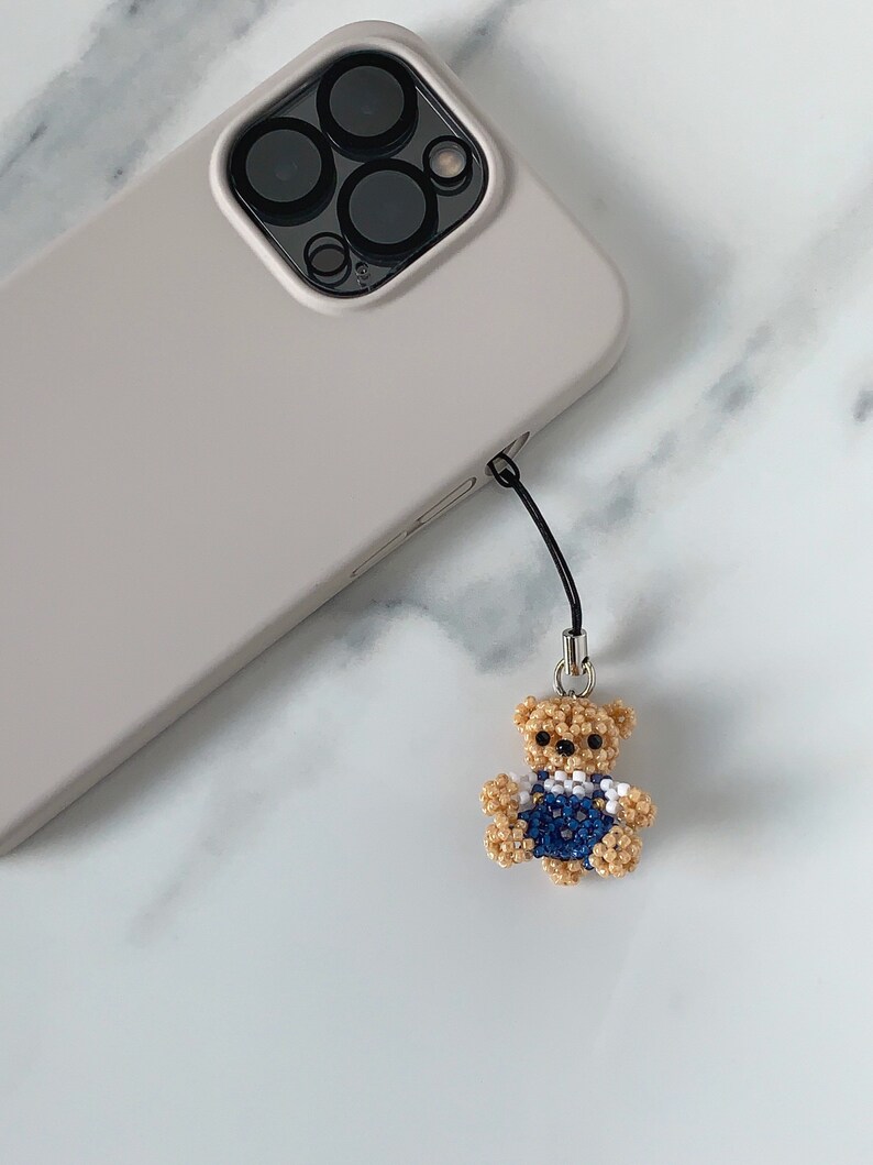 Oak Teddy Bear Phone Charm | Jumpsuit Teddy Bear Phone Chain | Key ...