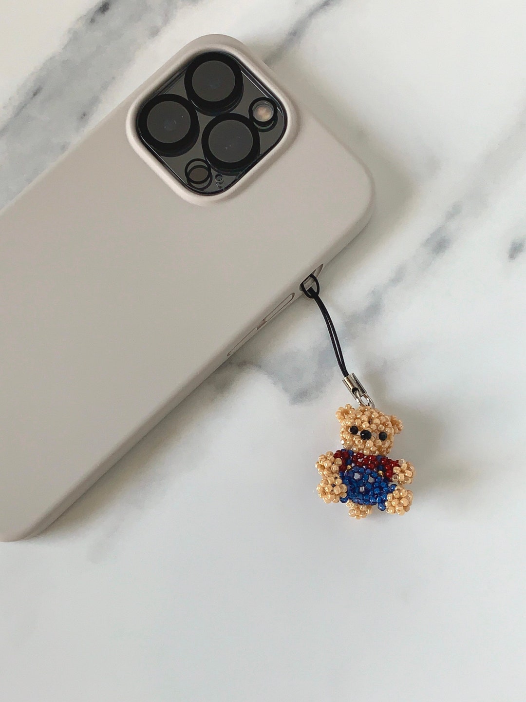Maple Teddy Bear Phone Charm | Red Jumpsuit Teddy Bear Phone Chain ...
