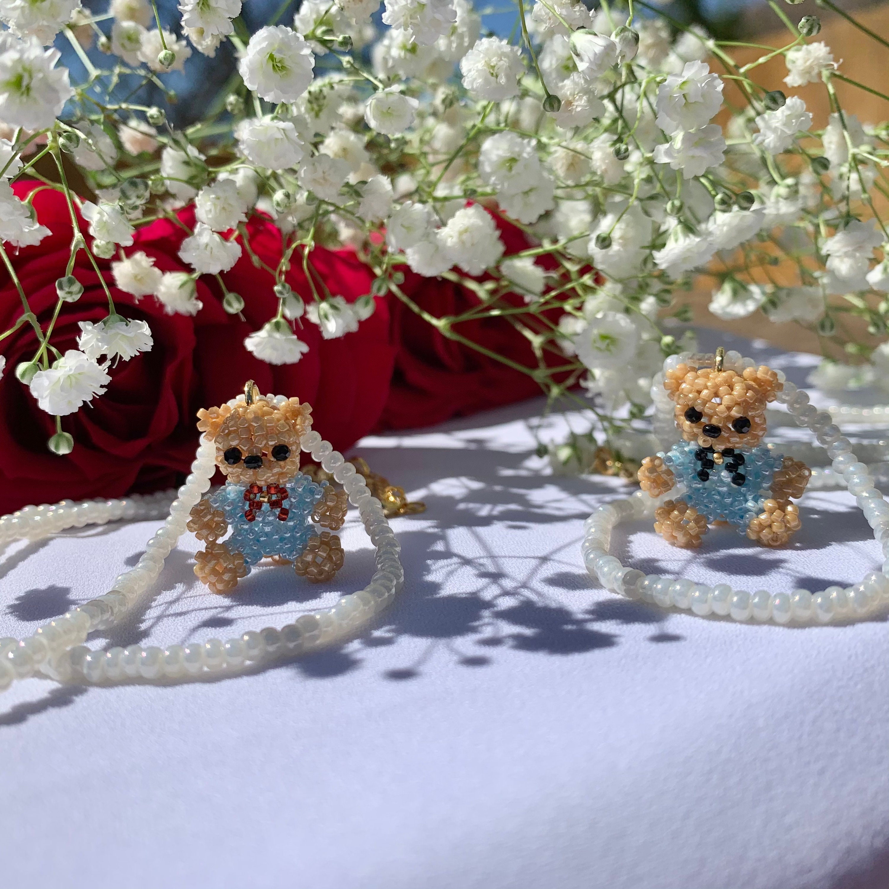 Teddy Bear Choker Necklace Beaded Choker With Beaded Blue | Etsy