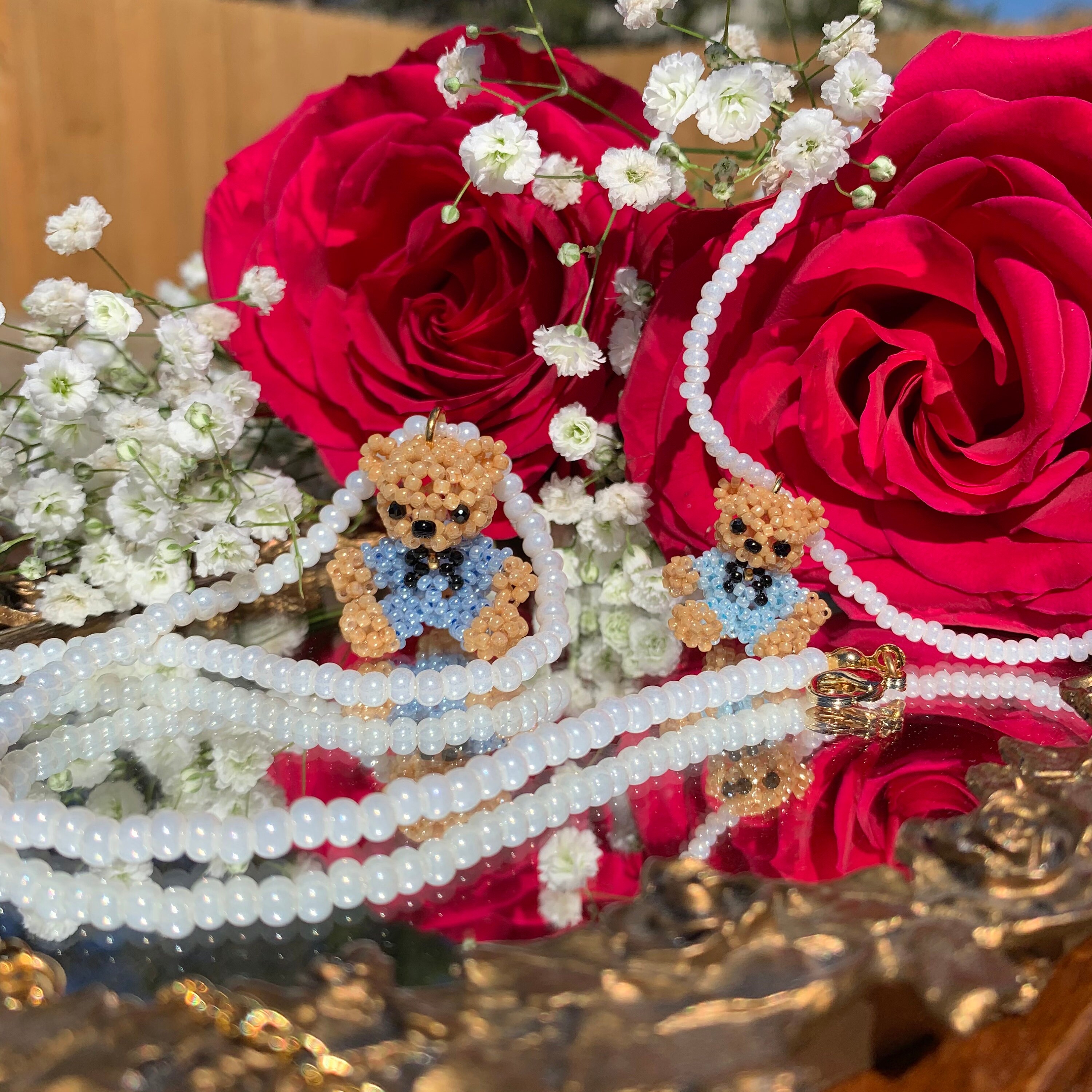 Teddy Bear Choker Necklace Beaded Choker With Beaded Blue | Etsy