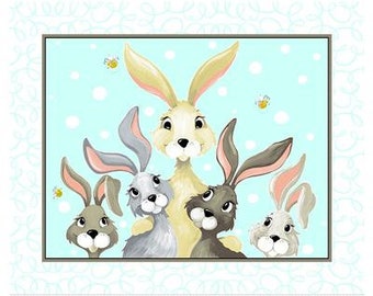 World of Susybee, Harold the Hare Collection, Patchwork Hares on Aqua ...