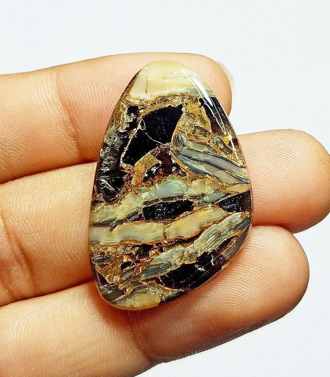 Top Quality Obsidian Abalone Shell Cabochon, Beautiful Obsidian Copper ...