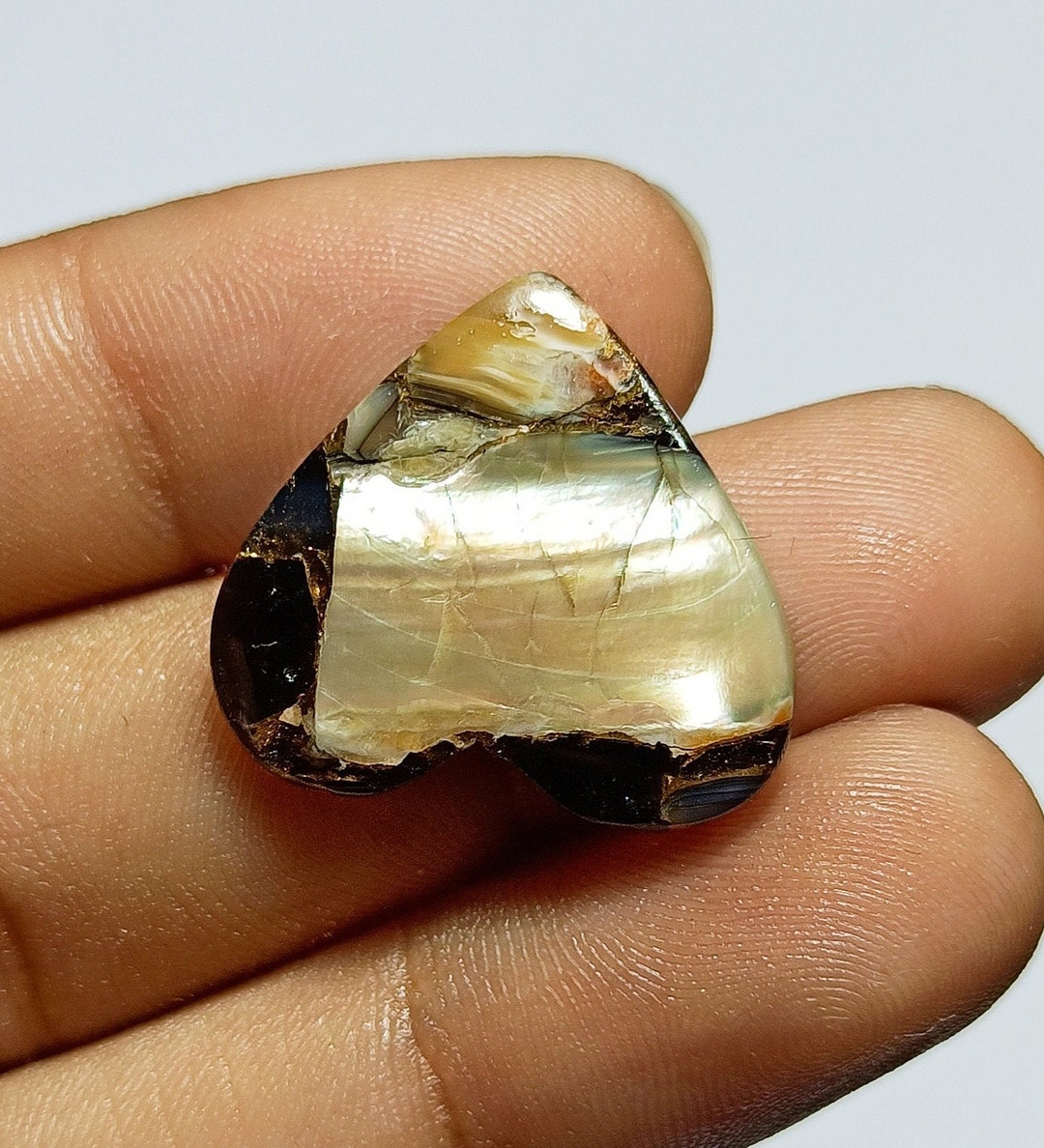High Quality Obsidian Abalone Shell Cabochon, Gorgeous Obsidian Copper ...