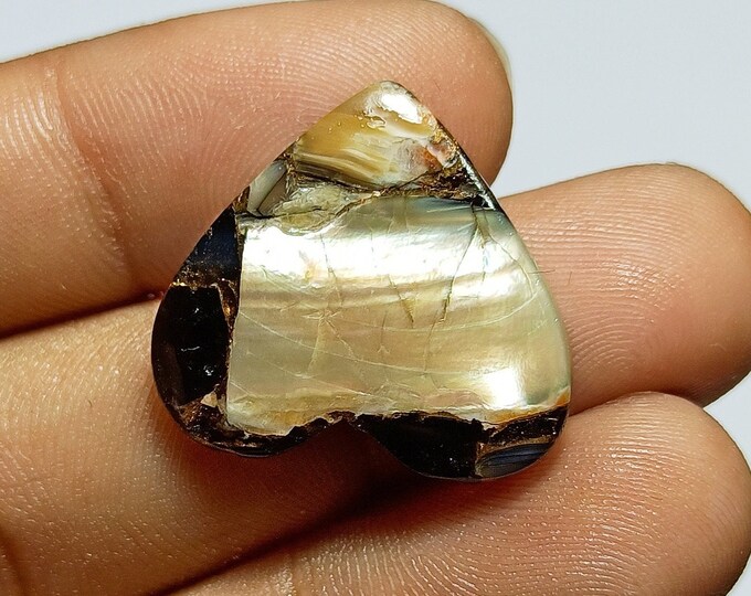 High Quality Obsidian Abalone Shell Cabochon, Gorgeous Obsidian Copper ...