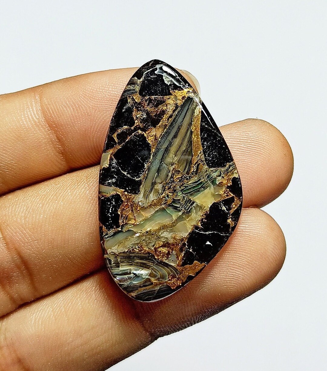 A One Quality Obsidian Abalone Shell Gemstone, Amazing Obsidian Copper ...