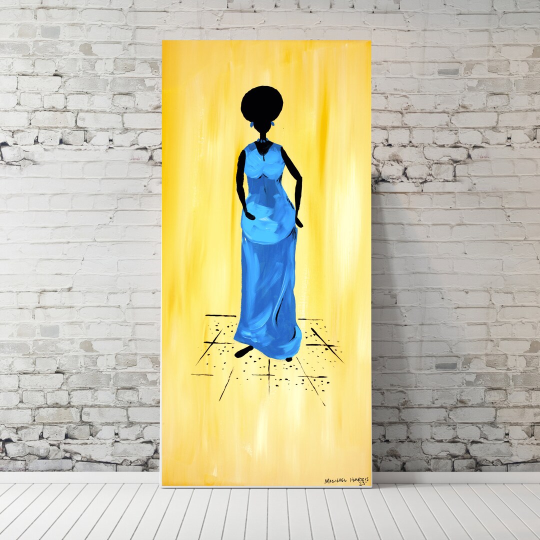 Elegant Lady in Blue Dress | Original Acrylic Painting in Stylish ...