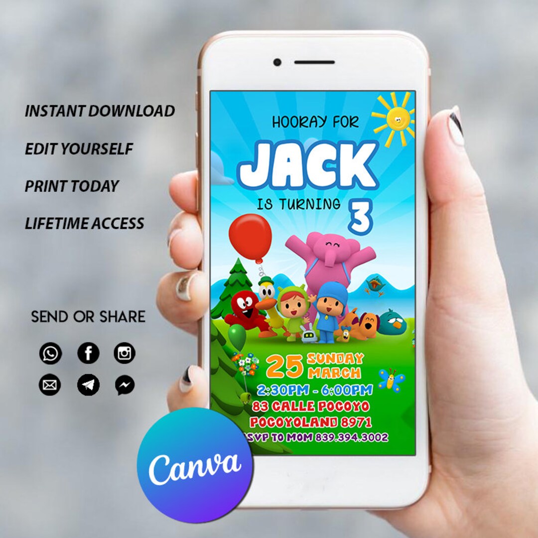 Pocoyo Invitation, Pocoyo Digital Download, Pocoyo Party, Pocoyo ...