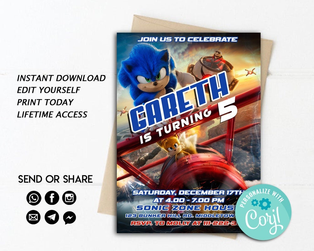 Editable Sonic Invitation Sonic Party Invite Sonic the - Etsy