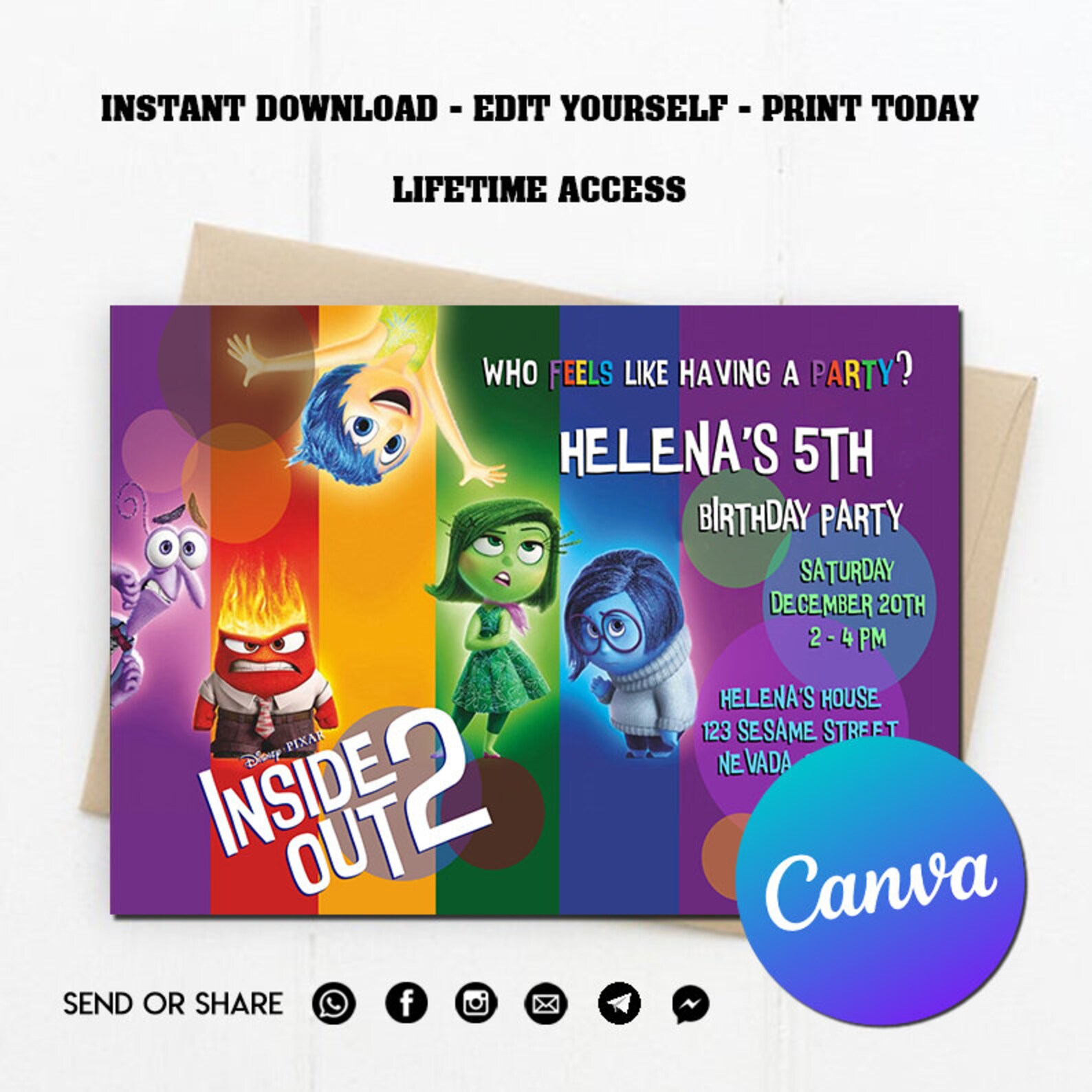 Invitación de Inside Out 2, Invitación de cumpleaños de Inside Out 2 ...