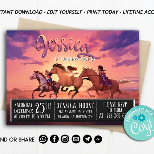 Spirit Riding Free Birthday Invitation Horse Party Invite - Etsy