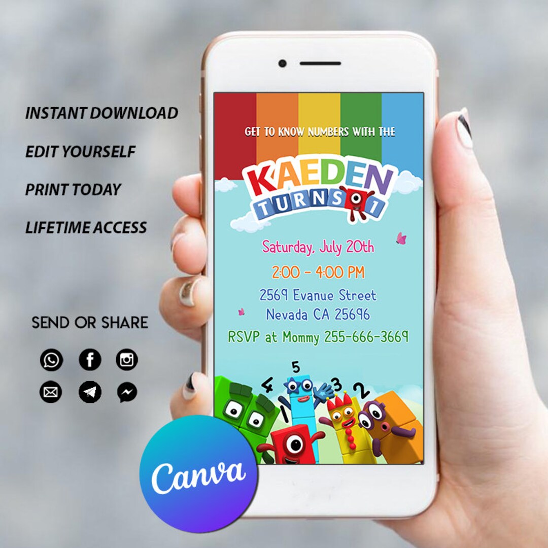 Editable Numberblocks Party Invites, Numberblocks Invitation ...