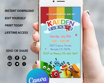 Numberblocks Birthday Invitation, Numberblocks Party, Printable and ...