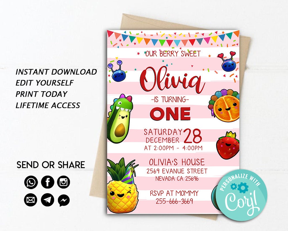 Hey Bear Sensory Fruit Birthday Invitation, Hey Bear Sensory Invitation ...