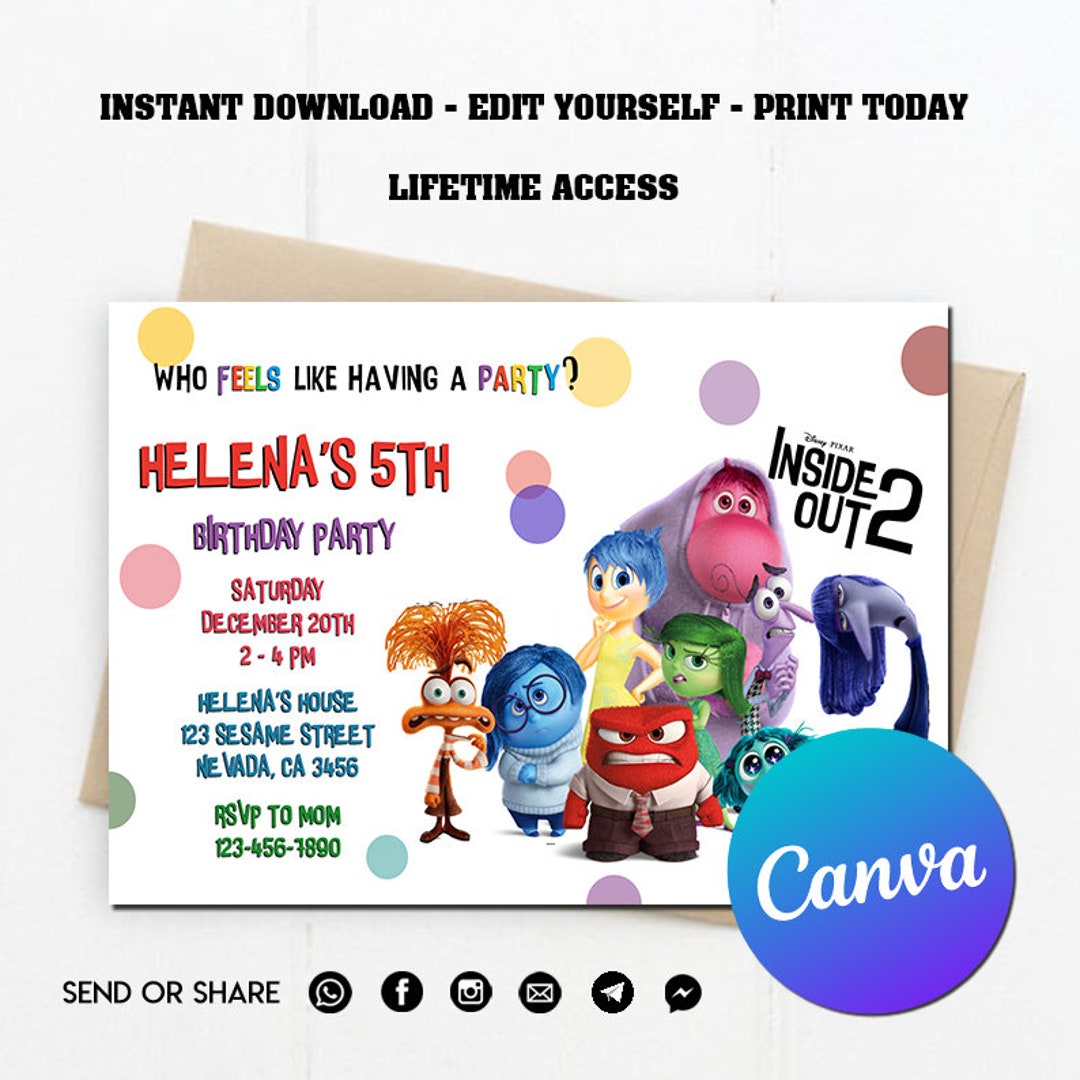 Invitación de cumpleaños de Inside Out 2, Cumpleaños de Inside Out ...
