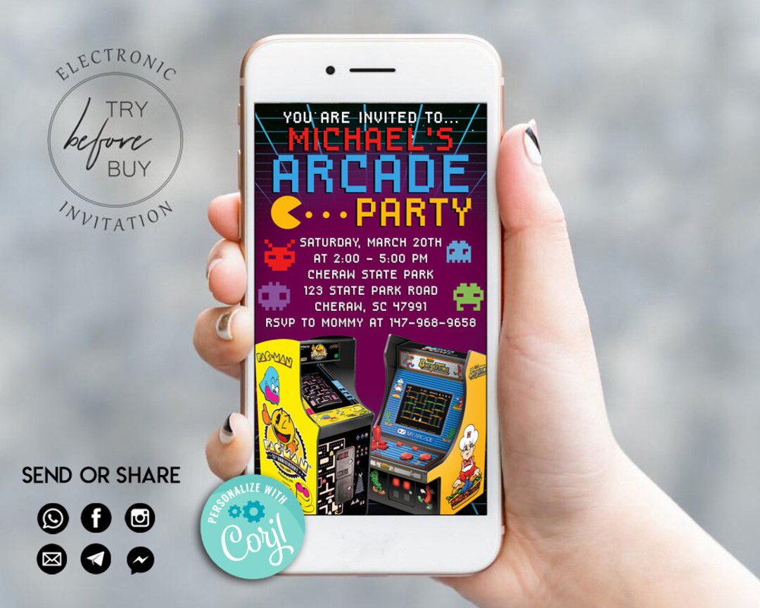 Arcade Party Invite, Arcade Birthday, Arcade Party, Gaming Arcade ...
