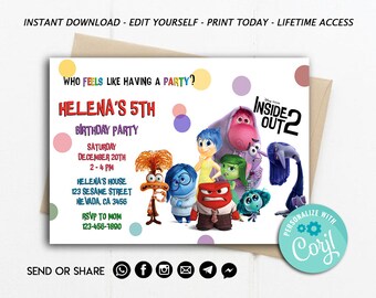 Inside Out 2 Invitation, Inside Out 2 Birthday Invitation, Inside Out ...