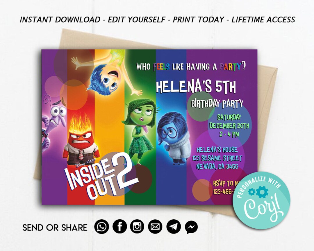 Inside Out 2 Invitation, Inside Out 2 Birthday Invitation, Inside Out ...