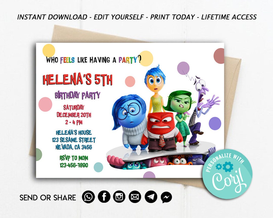 Instant Download Editable Invitation, Inside Out 2 Invitation, Inside ...