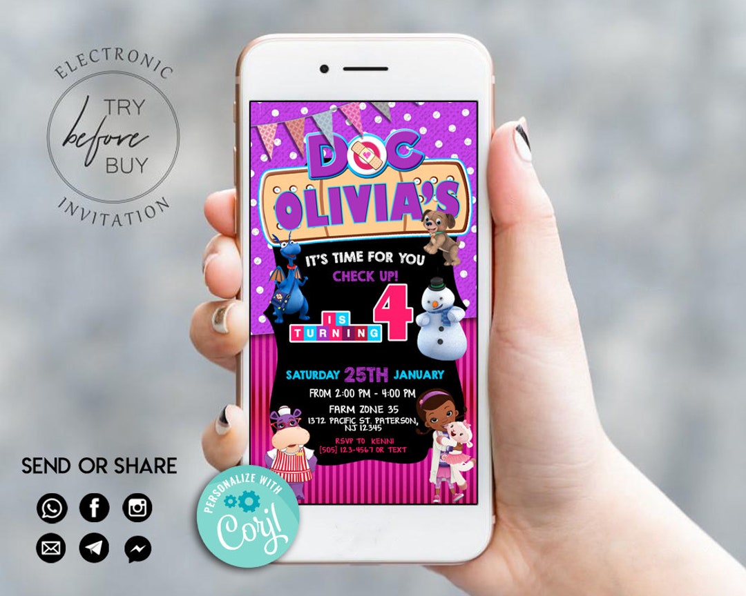 Doc Mcstuffins Invitation, Doc Mcstuffins Birthday Party, Doc ...