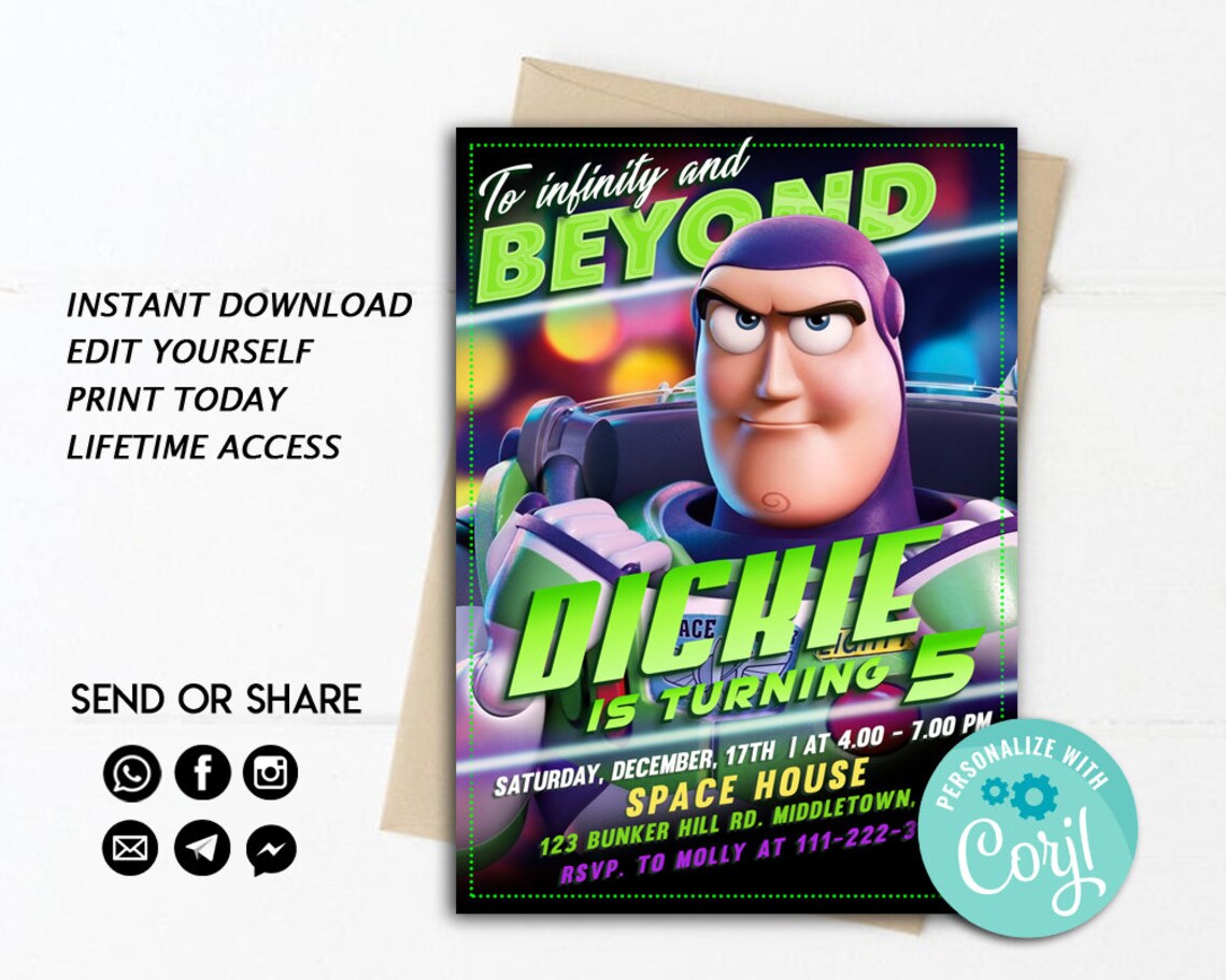 Buzz Lightyear Birthday Invitation, Lightyear Invitation, Buzz ...